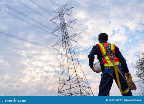 An Electrical Engineer Or Technician Wear Fall Arrestor Device For