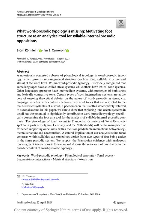 Pdf What Word Prosodic Typology Is Missing Motivating Foot Structure As An Analytical Tool