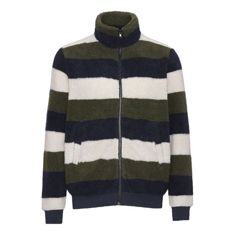Teddy Fleece Stripe Jacket Navy