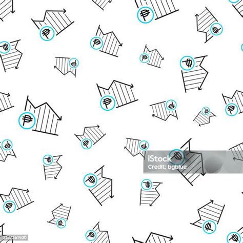 Declining Graph With Peso Coin Seamless Pattern Line Icons On White