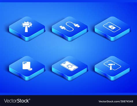 Set Mobile With Broken Screen Hammer System Bug Vector Image