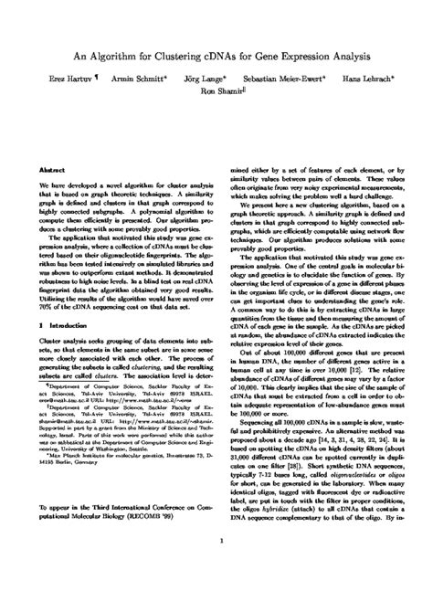 Pdf An Algorithm For Clustering Cdnas For Gene Expression Analysis