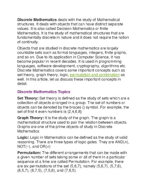 Discrete Mathematics It Deals With Objects That Can Have Distinct Separate Values It Is Also