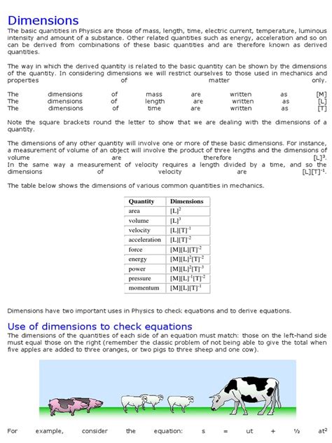 Dimenions Pdf Quantity Physics
