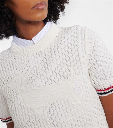 Jacquard Cotton Sweater In White Thom Browne Mytheresa
