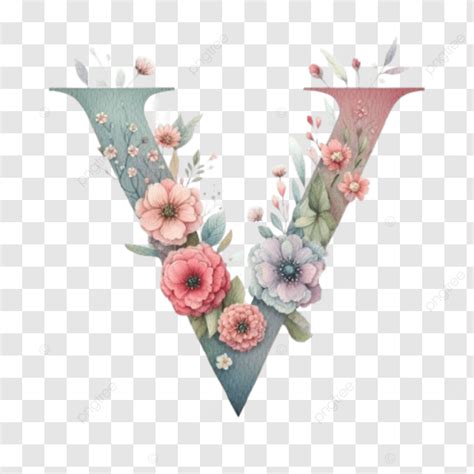 Pastel Alphabet V Watercolor Floral V Alphabet V Letter Png