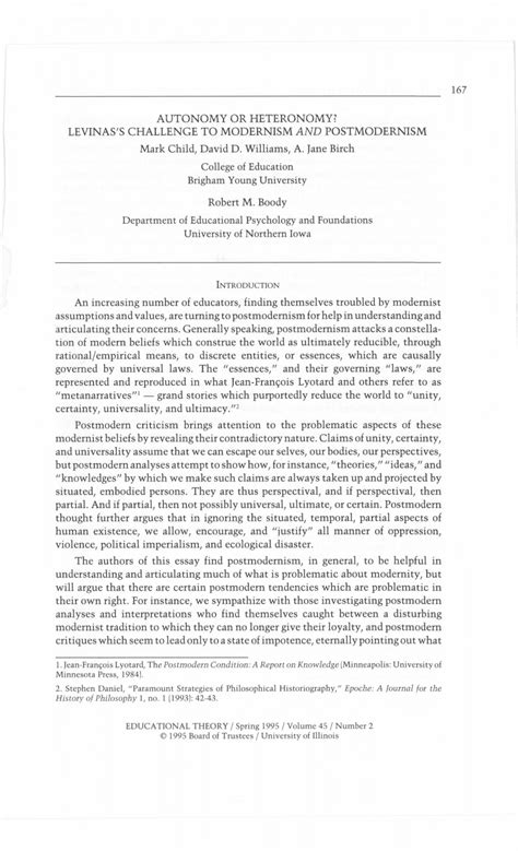 Full Article Autonomy Or Heteronomy Levinas Challenge To Modernism