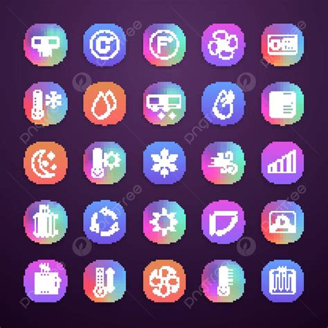 Air Conditioning App Icons Set Device Linear Smart Vector Device