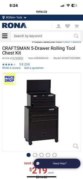 [rona] Craftsman 4 Drawer Mobile Tool Chest 26 In 200 00 Ymmv In