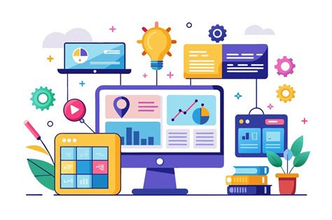 An Illustration Depicting A Modern Desktop Computer Displaying Business Analytics And Data