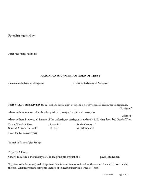 Maricopa County Assignment Of Deed Of Trust Form Arizona