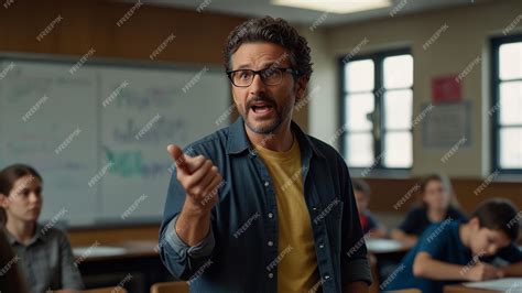 Educator Passionately Explaining Complex Concept Premium Ai Generated