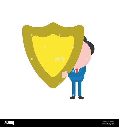 Vector Illustration Businessman Character Holding Guard Shield Stock