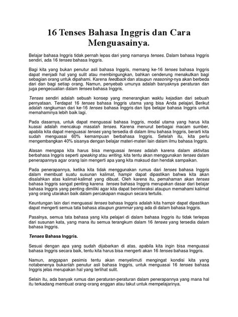Lanjutan 16 Tenses Bahasa Inggris Dan Cara Menguasainya Pdf