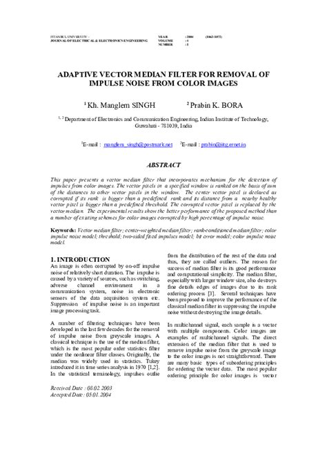 Pdf Adaptive Vector Median Filter For Removal Of Impulse Noise From Color Images
