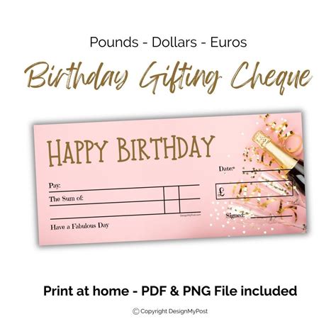 Blank Birthday Cheque Ting Check Template Printable Pretend