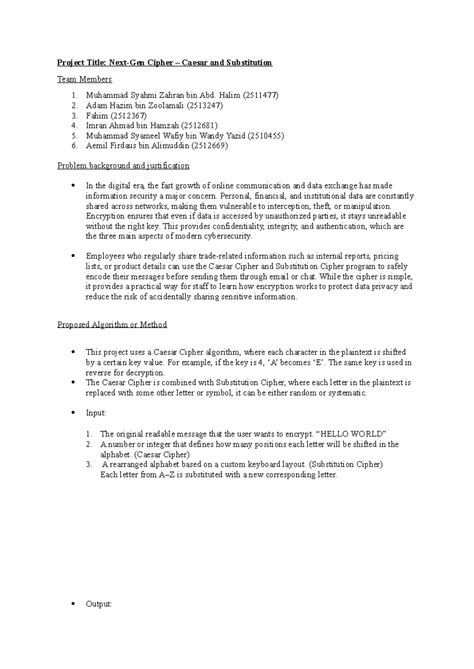 Next Gen Project Caesar And Substitution Cipher Cs101 Studocu