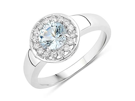 Aquamarine And Lab Grown Diamond Rhodium Over Sterling Silver Ring 0