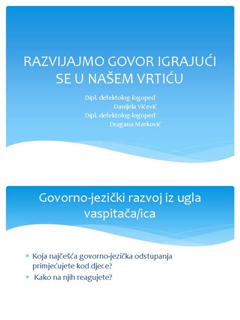 Prepoznavanje I Pristup Za Izradu Didaktike U Pvo Za Sluh I Govor Pdf