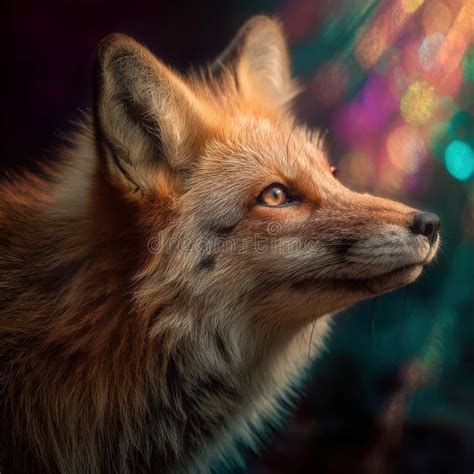 Close Up Of A Reddish Brown Fox With White Markings Against A Starry
