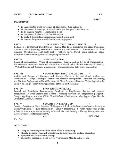 Mc5501 Cloud Computing Syllabus Pdf Cloud Computing Software