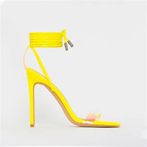 Leila Yellow Patent Python Print Rainbow Lace Up Heels Simmi London