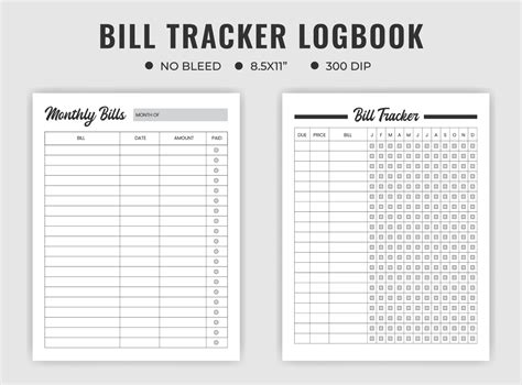 Bill Tracker Logbook Planner Or Notebook Template 20614538 Vector Art