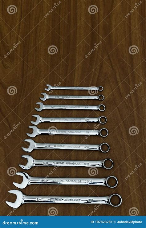 Chrome Vanadium Spanner Set Stock Image Image Of Space Bench 107823281