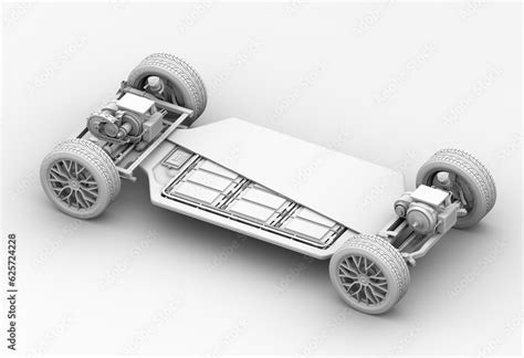 Clay Rendering Of Electric Vehicle Chassis With Dual Motors And Solid