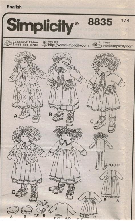 Simplicity Pattern 8835 Rag Dolls Designer Elaine Heigl 26″ Dolls And Clothing Sewing Pattern