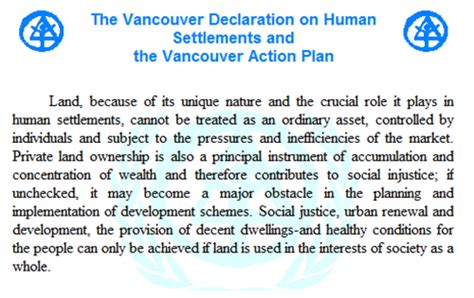 Statement On Land Vancouver Action Plan 1976 Habitat 76