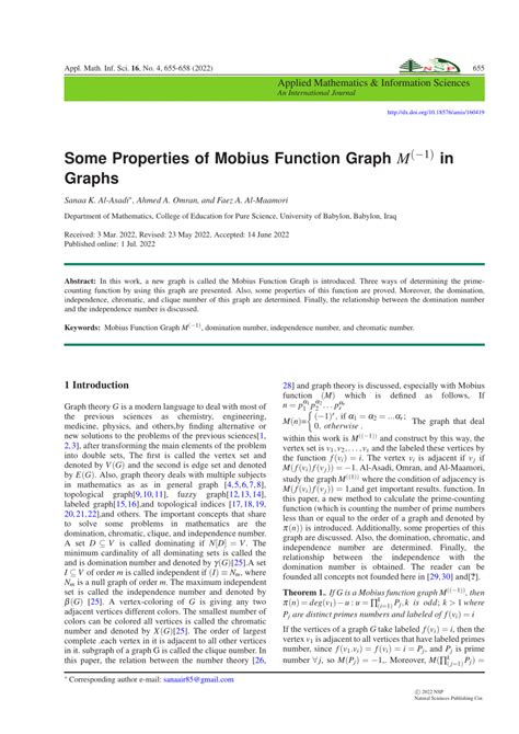 Pdf Some Properties Of Mobius Function Graph M −1 In Graphs