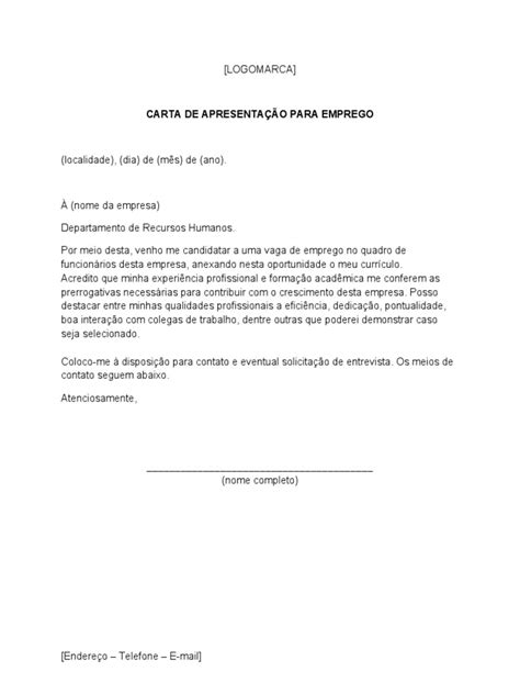 Exemplos Gerais De Cartas De Apresentacao Para Emprego Carta De