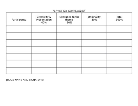 Criteria And Tabulation All Contest Criteria For Poster Making