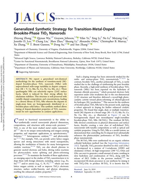 Pdf A Generalized Synthetic Strategy For Transition Metal Doped Brookite Phase Tio2 Nanorods
