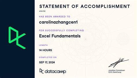Datacamp Statement Of Accomplishment Carolina Zhang Cen