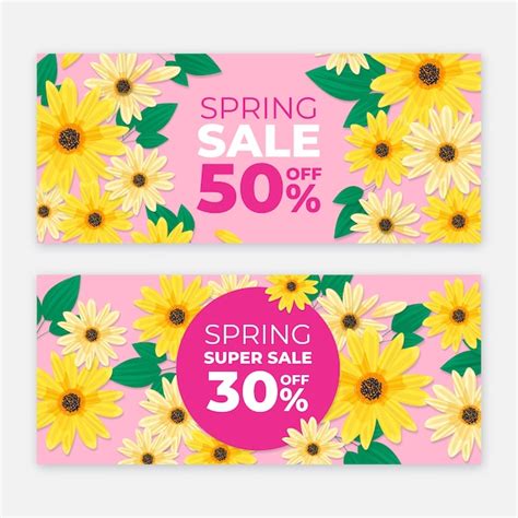 Lente Realistische Banners Met Bloemen Gratis Vector