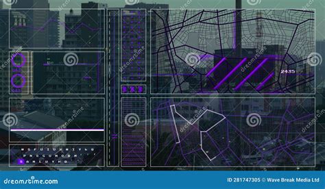Animation Of Interface With Data Processing Against Aerial View Of Cityscape Stock Video Video