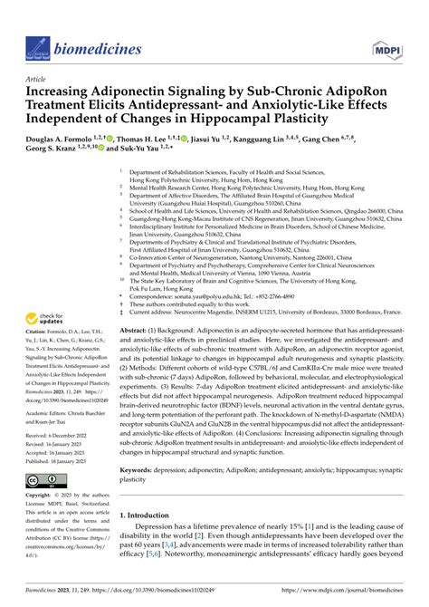 Pdf Increasing Adiponectin Signaling By Sub Chronic Adiporon