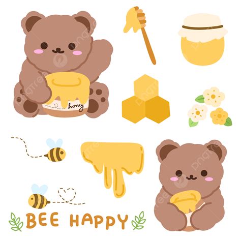 Brown Bear And Honey Bee Cute Korean Sticker Korean Bear Sticker Cute