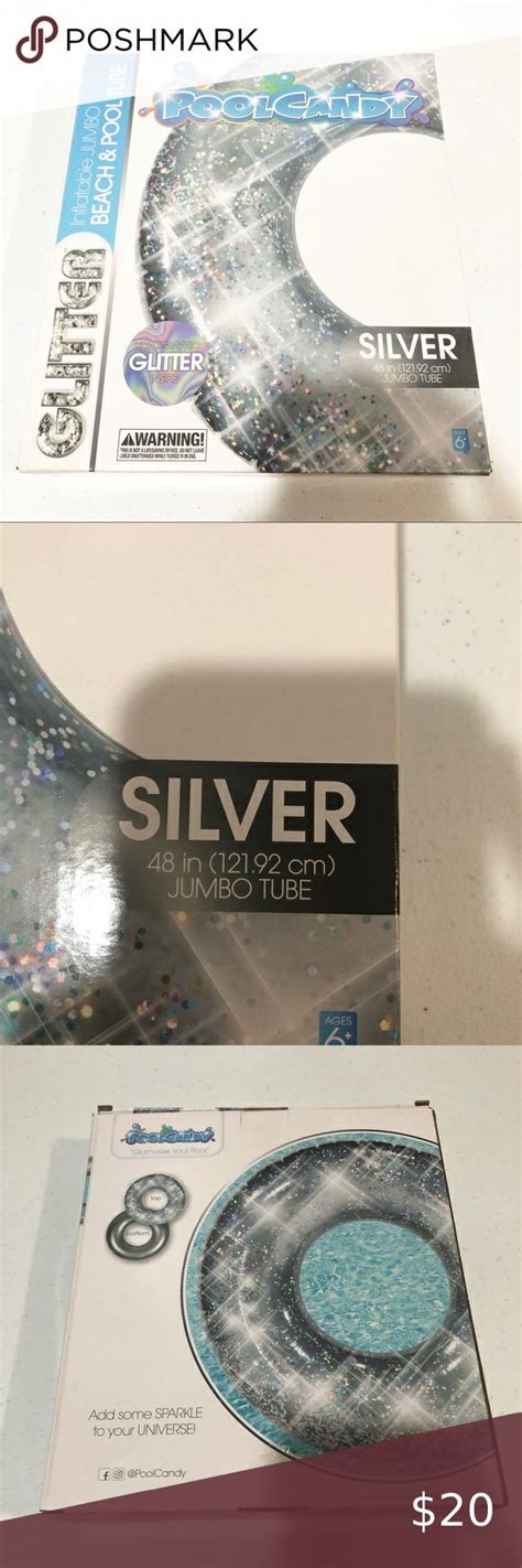 Pool Candy Silver Glitter Jumbo Pool Tube Float Silver Glitter Pool