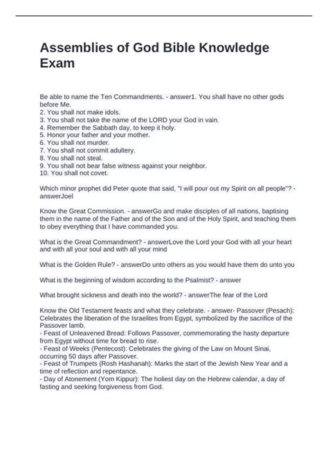 Assemblies Of God Bible Knowledge Exam Questions With Solutions