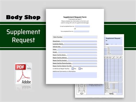 Auto Body Supplement Request Form 2 Page Body Shop Insurance Etsy
