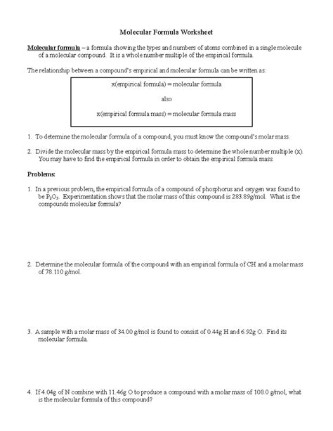 Molecular Formula Practice Molecular Formula Worksheet Molecular