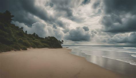 Ai Generated A Beach Under A Cloudy Sky With Waves And Sand 36747052