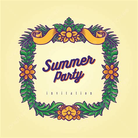 Summer Party Frame Hawaii Illustrations Summer Tropic Reception Vector