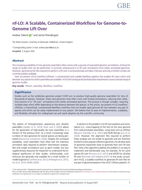 Pdf Nf Lo A Scalable Containerized Workflow For Genome To Genome Lift Over