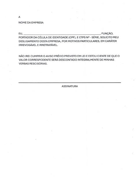 Modelo Carta Pedido De Demissão Pdf