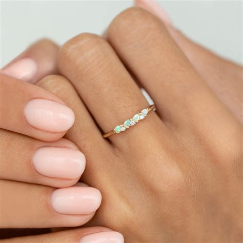 October Birthstone Pear Ring 14k Gold Opal And Lab Grown Diamond