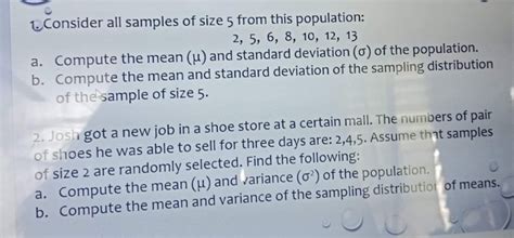 Solved 1 Consider All Samples Of Size 5 From This Chegg Com